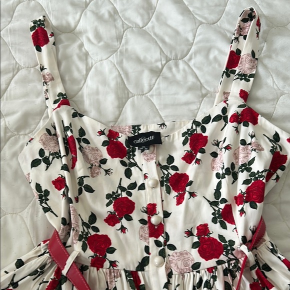 Collectif | Dresses | Collectif Rose Print Dress With Red And Pink ...